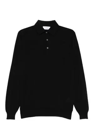 LARDINI Lardini Long-Sleeve Wool Polo Shirt In 100% Pure Virgin Wool, Made In Italy Nero