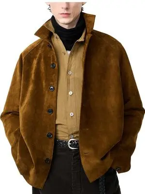 Studio Nicholson Suede Leather Button Overshirt - Mustard