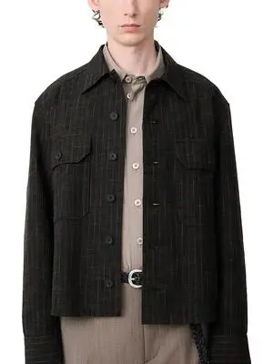 STUDIO NICHOLSON Slim Cotton & Wool Knit Check Overshirt