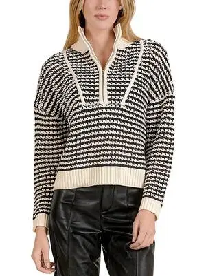 Elan Mock Neck Cropped Drop Shoulder Sweater - Black