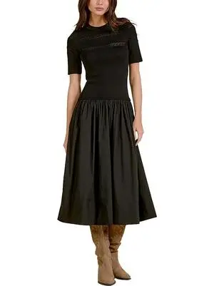Elan Mock Neck Mixed Media Dress - Black