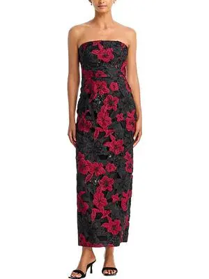 MILLY Orion Embellished Strapless Lace Gown - Black/red