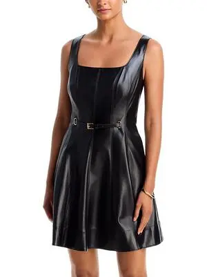 MILLY Faux Leather Mini Dress - Black