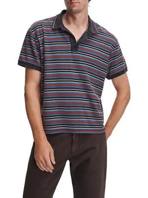 Rag & Bone Cotton Stripe Pique Polo Shirt - Navy Multi