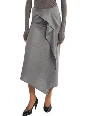 Victoria Beckham Draped Wool Skirt - Light Grey
