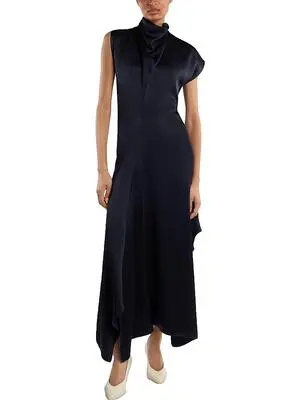 Victoria Beckham High Neck Draped Midi Dress - Midnight
