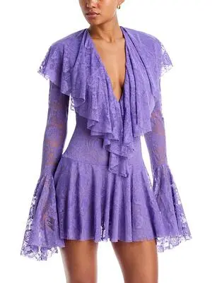 Norma Kamali Lace Ruffle Mini Dress - Lavender