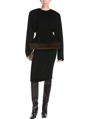 Stella McCartney Sable Faux Fur Belted Midi Dress - Black