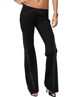 EDIKTED Hook & Eye Detailed Bootcut Pants - Black