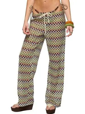 EDIKTED Mindee Zigzag Crochet Pants - Olive