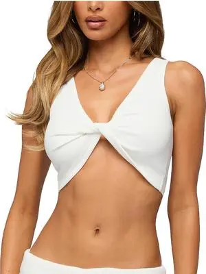 EDIKTED Lumi Twist Front Ribbed Crop Top - White