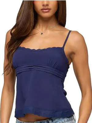 EDIKTED Michal Eyelet Babydoll Tank Top - Navy