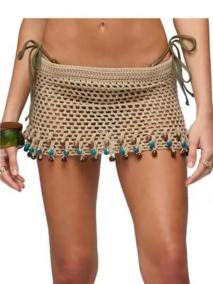 EDIKTED Naleni Bead Crochet Mini Skirt - Beige