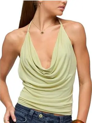 EDIKTED Solena Backless Chain Cowl Neck Top - Sage