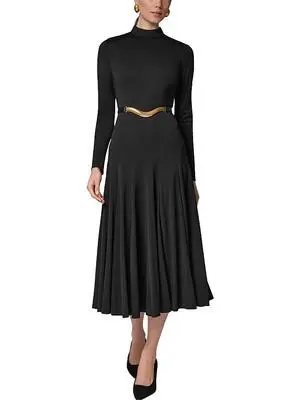 Donna Karan New York Mock Neck Pleated Maxi Dress - Black