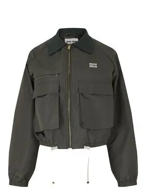 Miu Miu Miu Miu Cropped Cargo Jacket With Contrast Collar Black