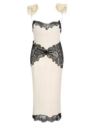 Attico Lace-trimmed Ruffled Midi Dress - Neutrals