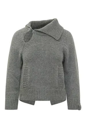 Victoria Beckham Victoria Beckham Asymmetric Collar Knit Sweater Grey