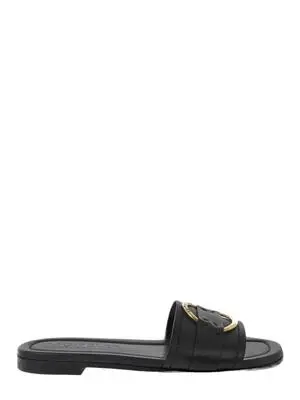 Moncler Leather Logo Ring Flat Sandals - Black