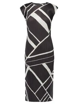 Issey Miyake Fold Line Pleated Midi Dress - Grey