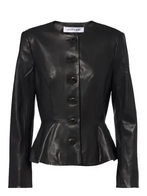 Veronica Beard Quinn Peplum Leather Jacket - Black