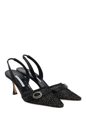 Manolo Blahnik Embellished Pointed Toe Slingback Pumps - Black