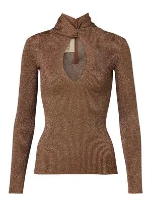 Valentino Garavani Cut-out Lamé Sweater - Gold