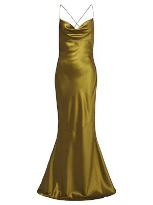 Retrofete Lukka Draped Open-back Satin Gown In Basil - Green