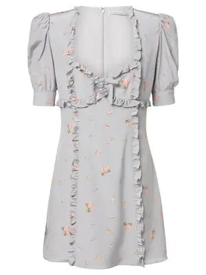 Alessandra Rich Floral Silk Crêpe De Chine Minidress - Grey