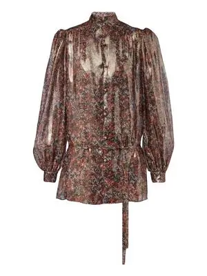 Valentino Garavani Floral Silk-blend Lamé Blouse - Multicoloured