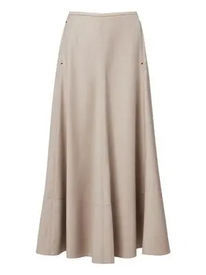 Agnona Leather-trimmed Wool Midi Skirt - Beige
