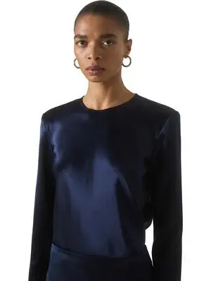 HEIRLOME Heirlome.com Bias Cut Silk Satin Long Sleeve Top Midnight