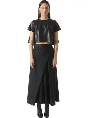 HEIRLOME Wrap Midi Skirt With Pleating - Black