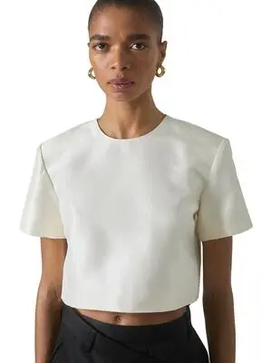 HEIRLOME Eliza Cropped Top In Italian Silk Shantung - Ivory