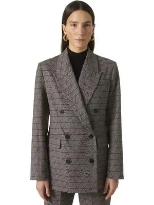 HEIRLOME Estelle Double Breasted Jacquard Blazer - Taupe/espresso