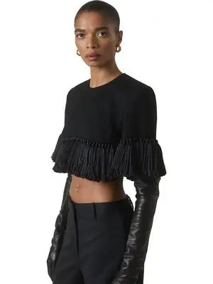 HEIRLOME Matilde Cropped Wool Top With Silk Tassels - Black