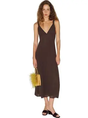 REFORMATION Maribella Sleeveless V-neck Midi Dress - Brown