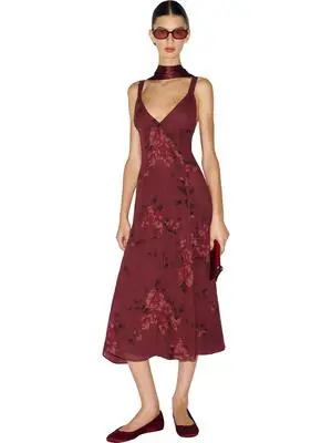 REFORMATION Maribella Sleeveless V-neck Midi Dress - Red