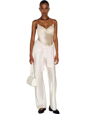 REFORMATION Blythe Silk Top With Lace Detail - Ivory