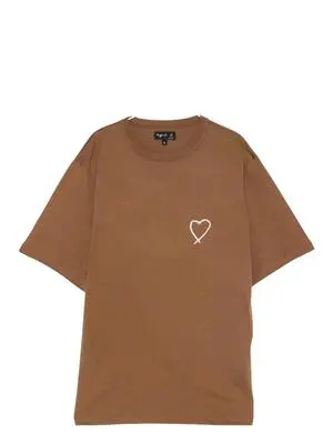 AGNES B. Heart-print Cotton T-shirt - Brown
