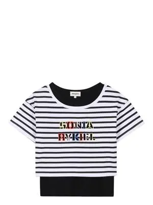 Sonia Rykiel Paris Layered Striped T-shirt With Embroidered Logo - Black