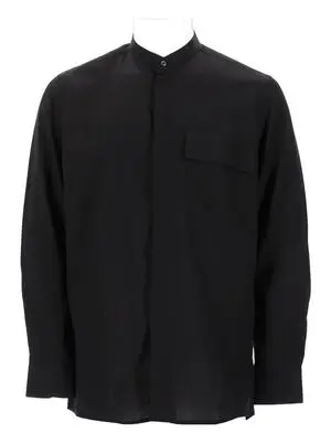 LOW BRAND Lyocell & Linen Button-up Shirt - Black