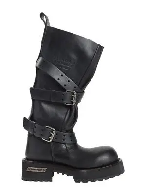 Balenciaga High Vintage Leather Venom Boots With Buckled Straps - Black