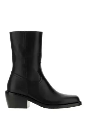 Dries Van Noten Leather Mid Calf Boots - Black
