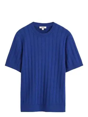 Cos Ribbed Merino Wool-cotton T-shirt - Blue