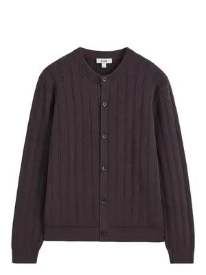 Cos Ribbed Wool-cotton Cardigan - Brown