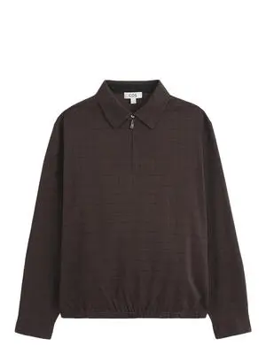 Cos Checked Cotton Jacquard Zip-up Polo Shirt - Brown