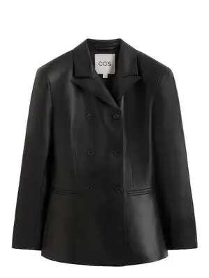 Cos Leather Double-breasted Blazer - Black