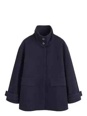 Cos Cotton-twill Mock-neck Jacket - Navy
