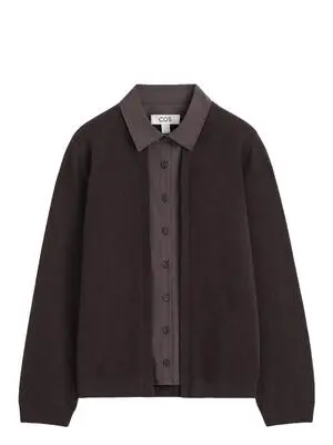 COS COS Merino Wool Cardigan With Pima Cotton Poplin Collar
